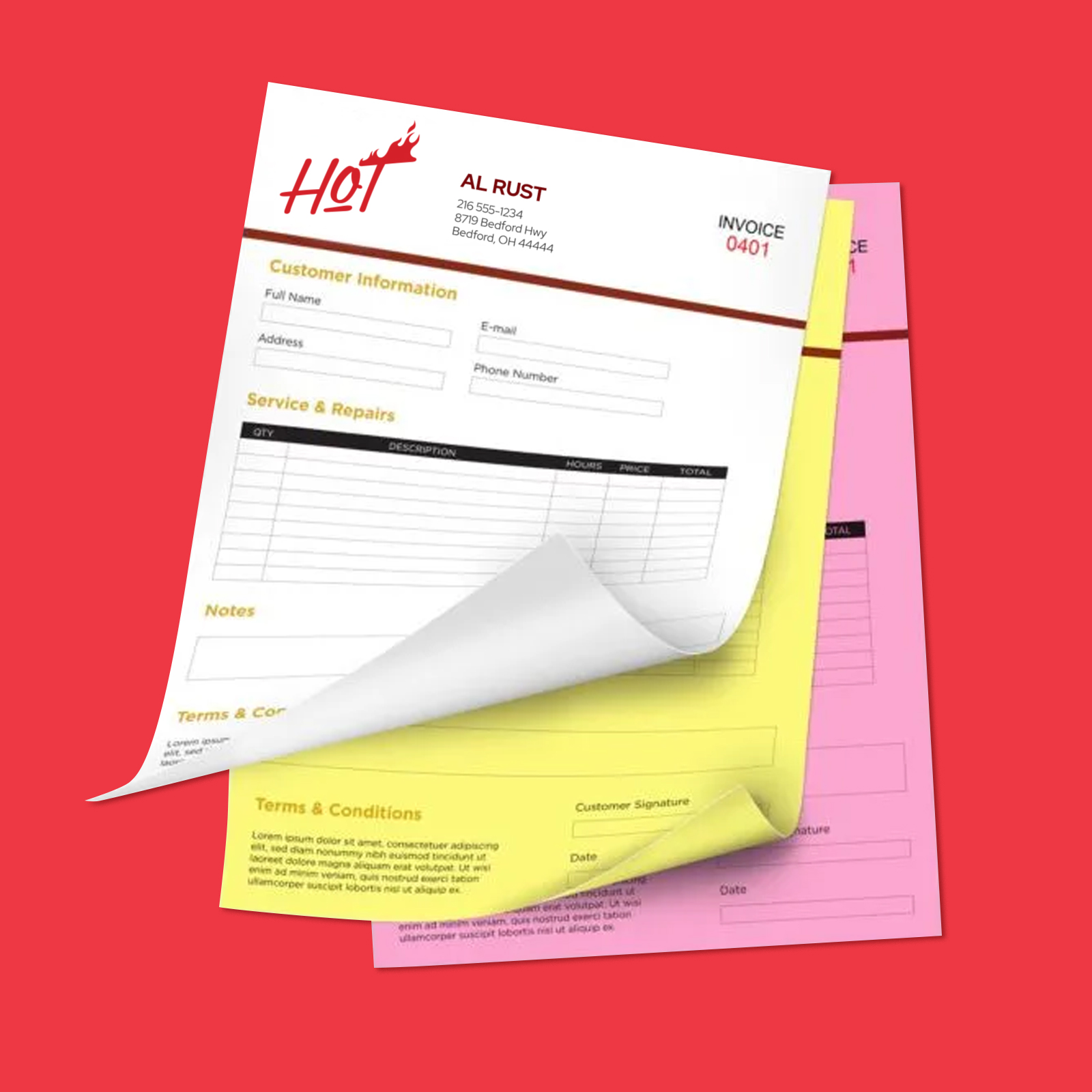 Custom 3-Part NCR Forms with Variable Numbering | HOTCARDS